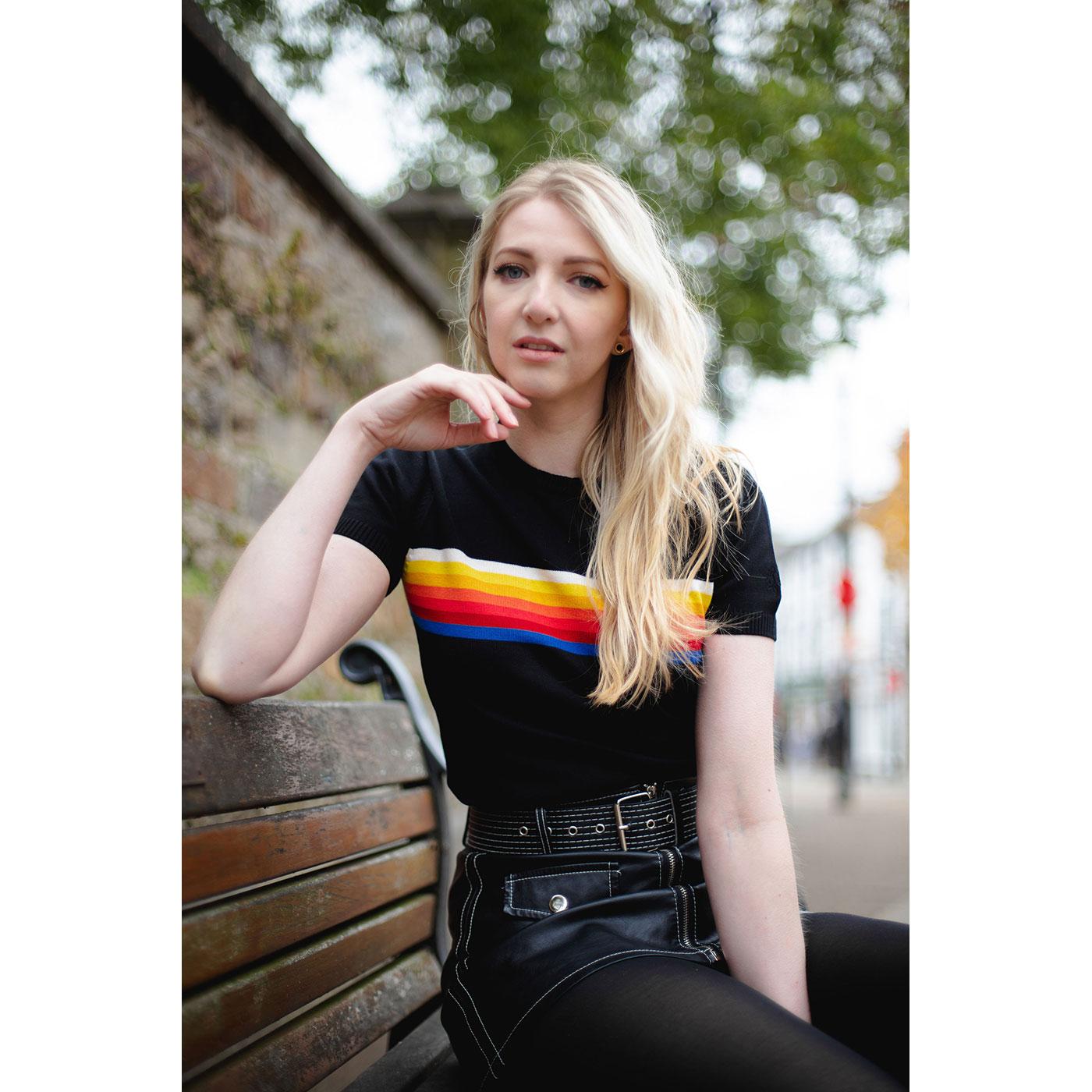 MADCAP ENGLAND Britpop Women's Retro Rainbow Top Black