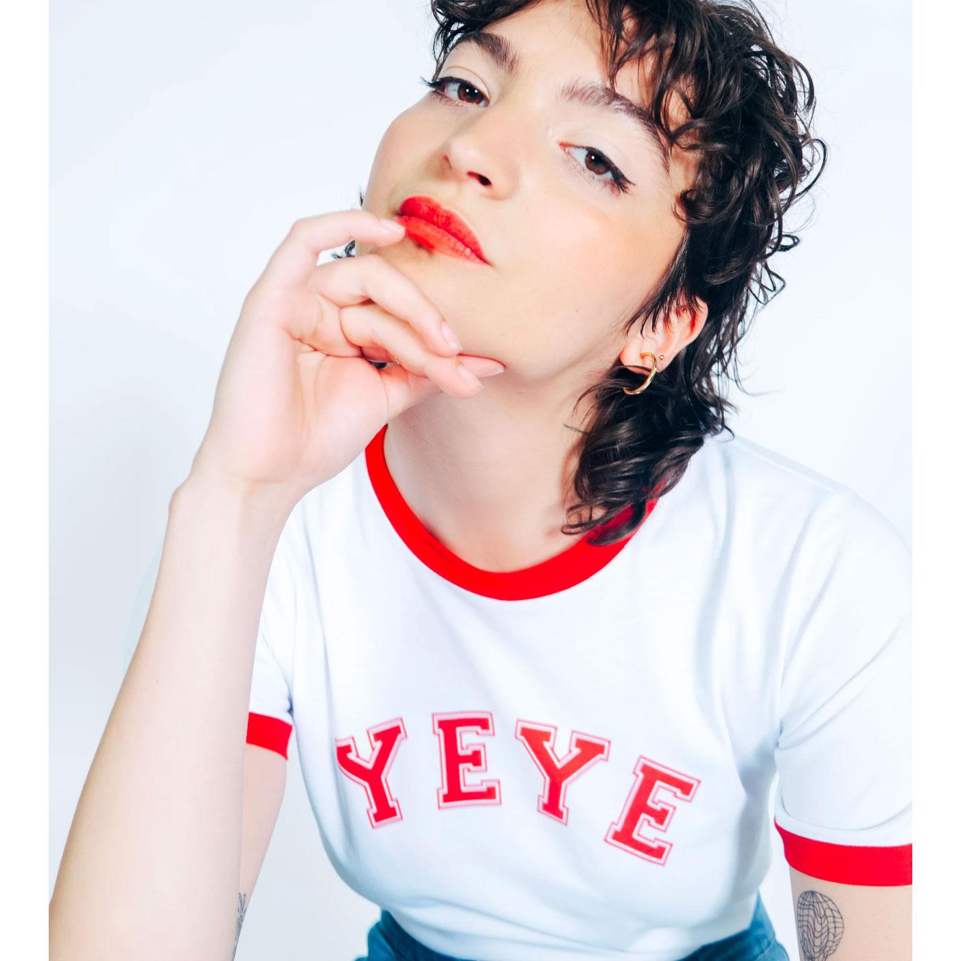 Mademoiselle Yeye Vintage Style Varsity T-Shirt in White/Red