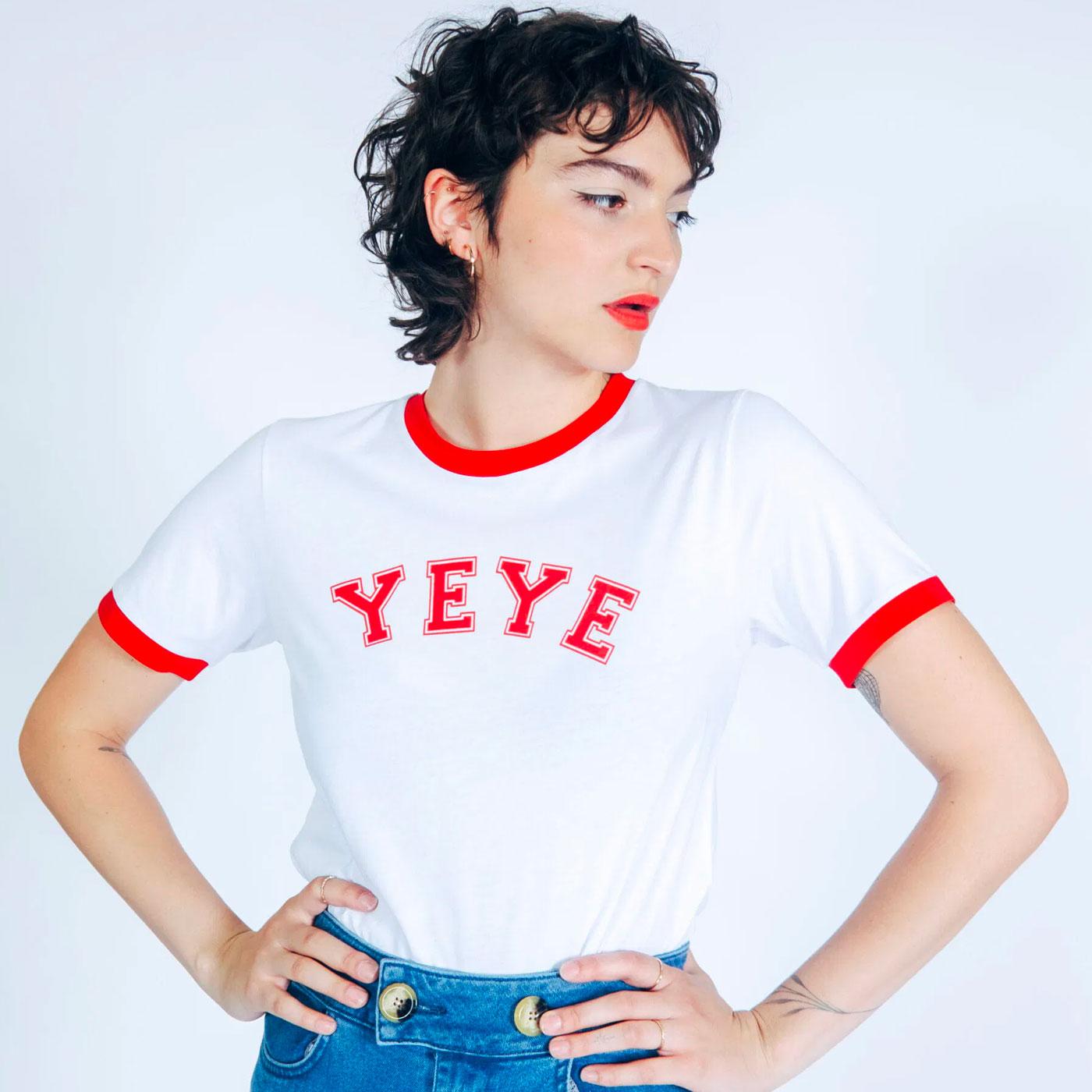 Mademoiselle Yeye Vintage Style Varsity T-Shirt in White/Red