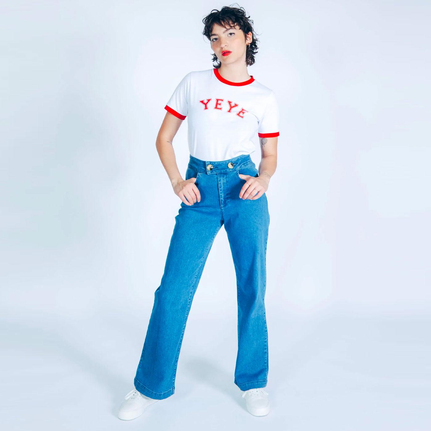 Mademoiselle Yeye Vintage Style Varsity T-Shirt in White/Red
