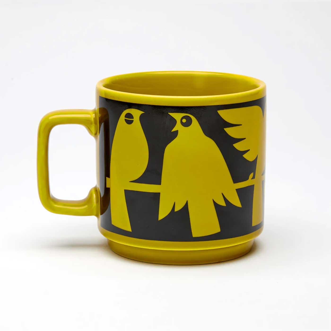 Magpie x Hornsea Pottery Retro Birds Boxed Mug in Chartreuse