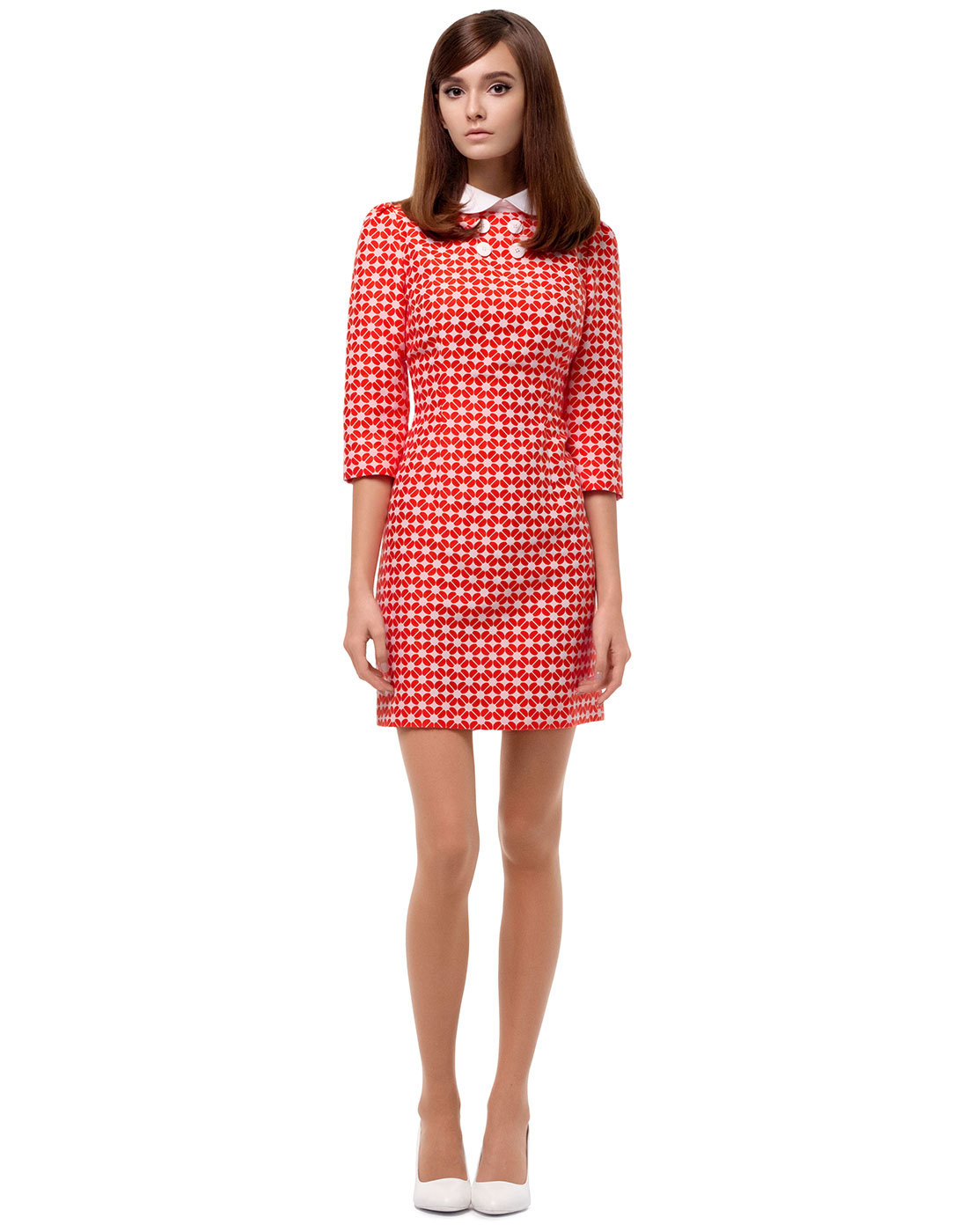 Marmalade Retro 1960s Mod Geometric Flower Fitted Dress In Red