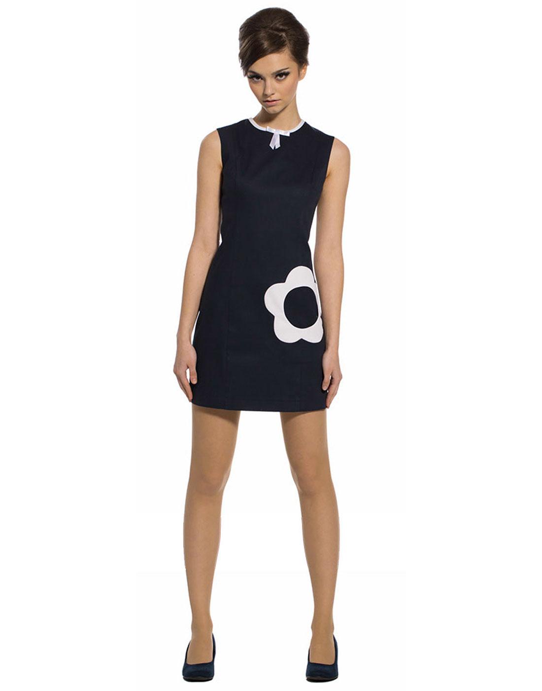 Marmalade Retro 1960s Mod Flower Pocket Fitted Dress In Navy