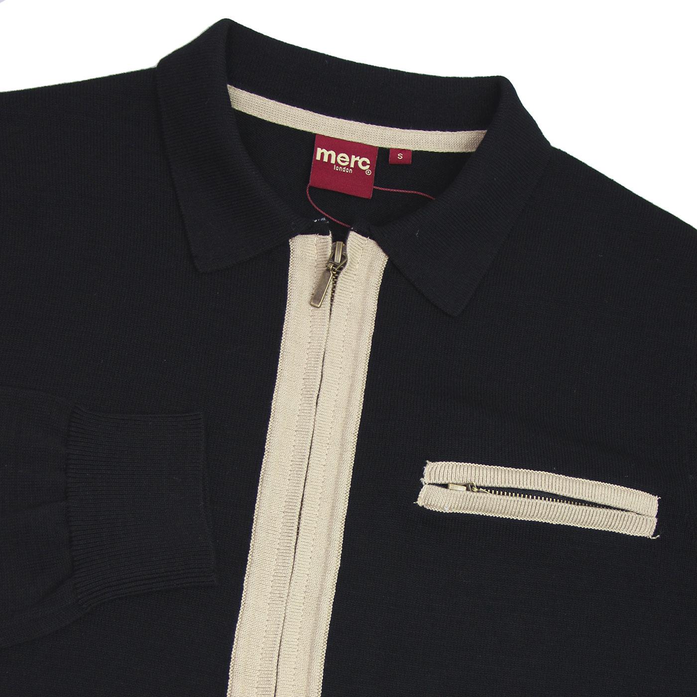 MERC Belsize Men's Retro Mod Contrast Zip Polo Cardigan