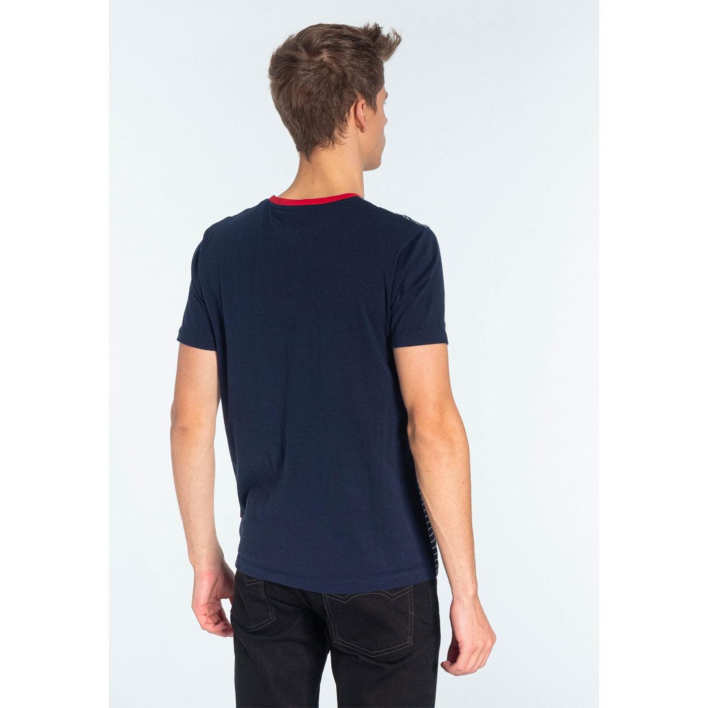 MERC Eaton Retro 70s Fine Stripe T-Shirt in Navy