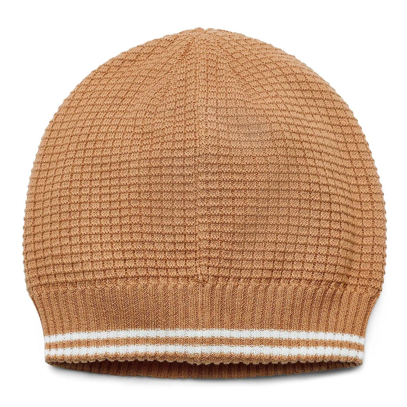 Merc London Elbert Waffle Knit Twin Tipped Beanie Hat in Tan