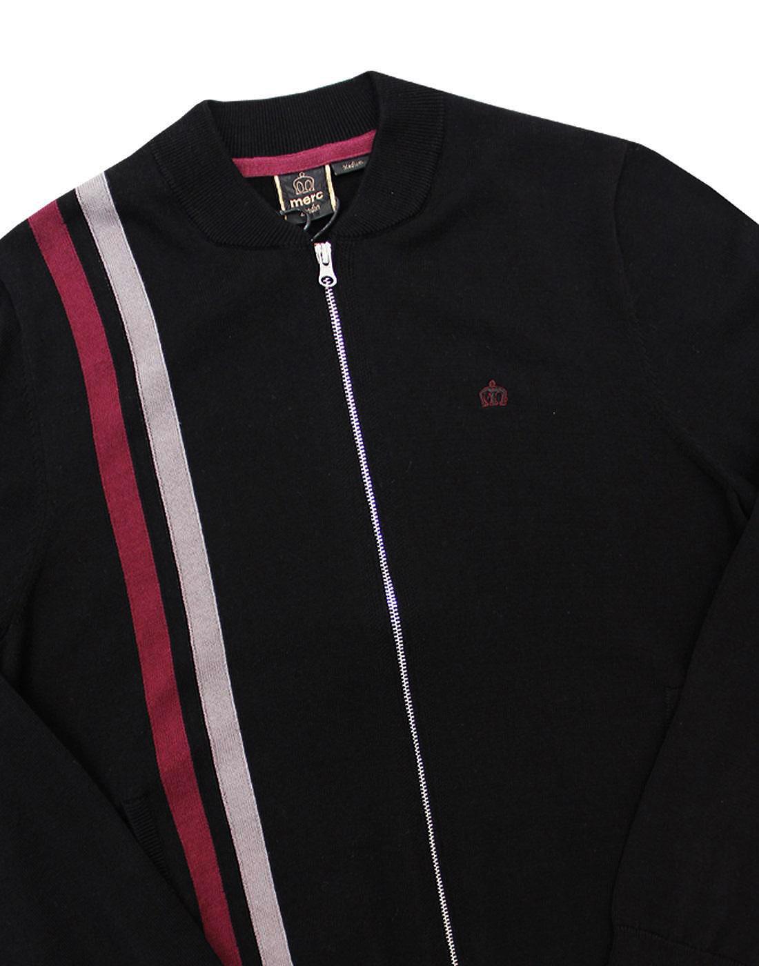 MERC Fenby Retro Mod Racing Stripe Knitted Bomber Cardigan Black