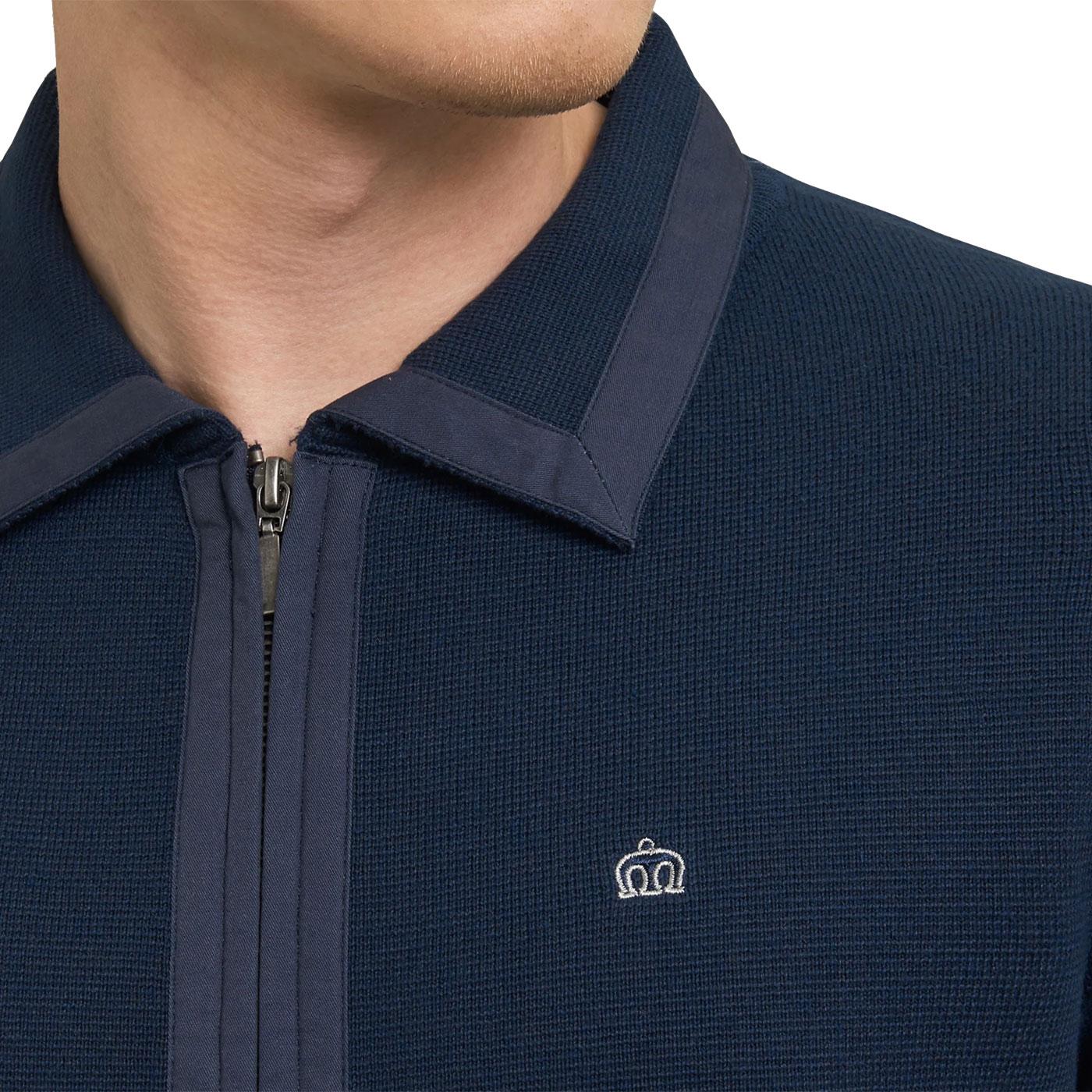 MERC 'Glover' Retro Mod Zip Through Knitted Cardigan in Navy