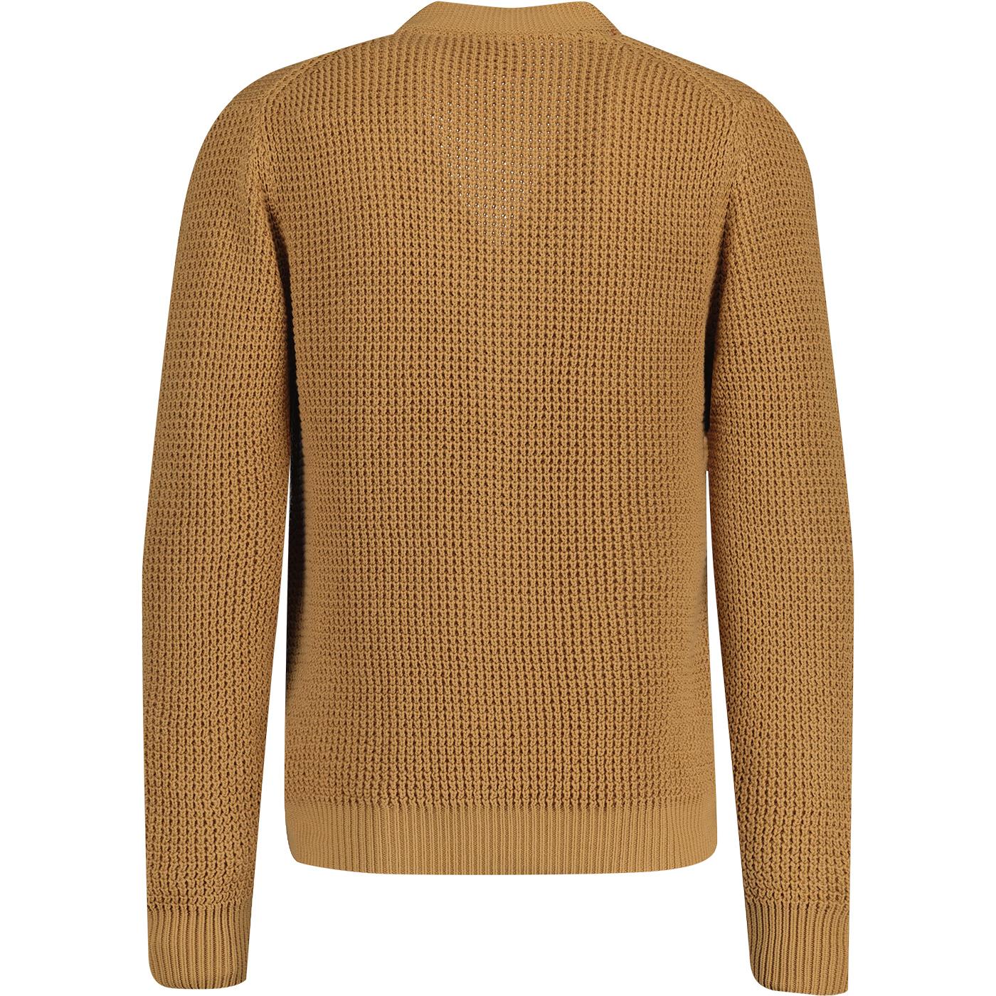 MERC GRAYSON Retro Skin Waffle Knit V-neck Cardigan in Tan