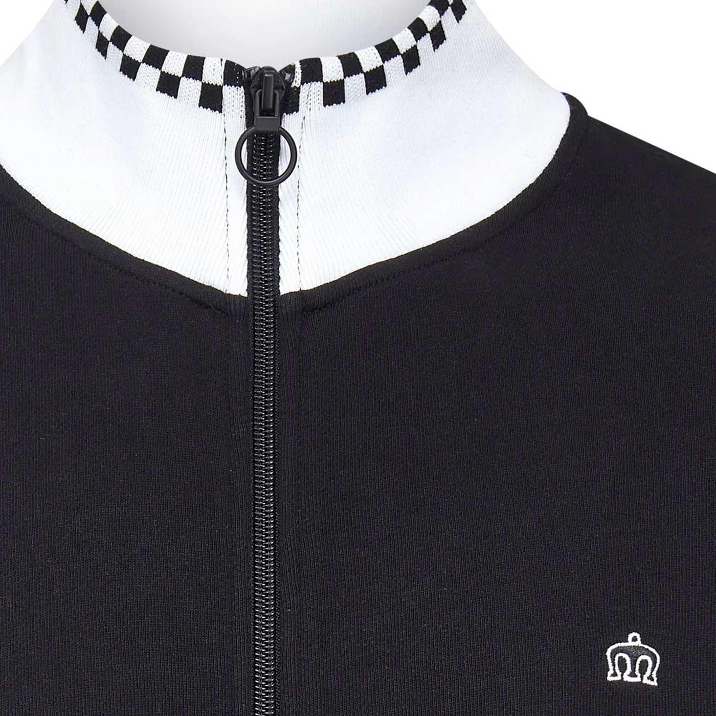 Merc James Ska Check Tipped Funnel Neck Track Jacket Black