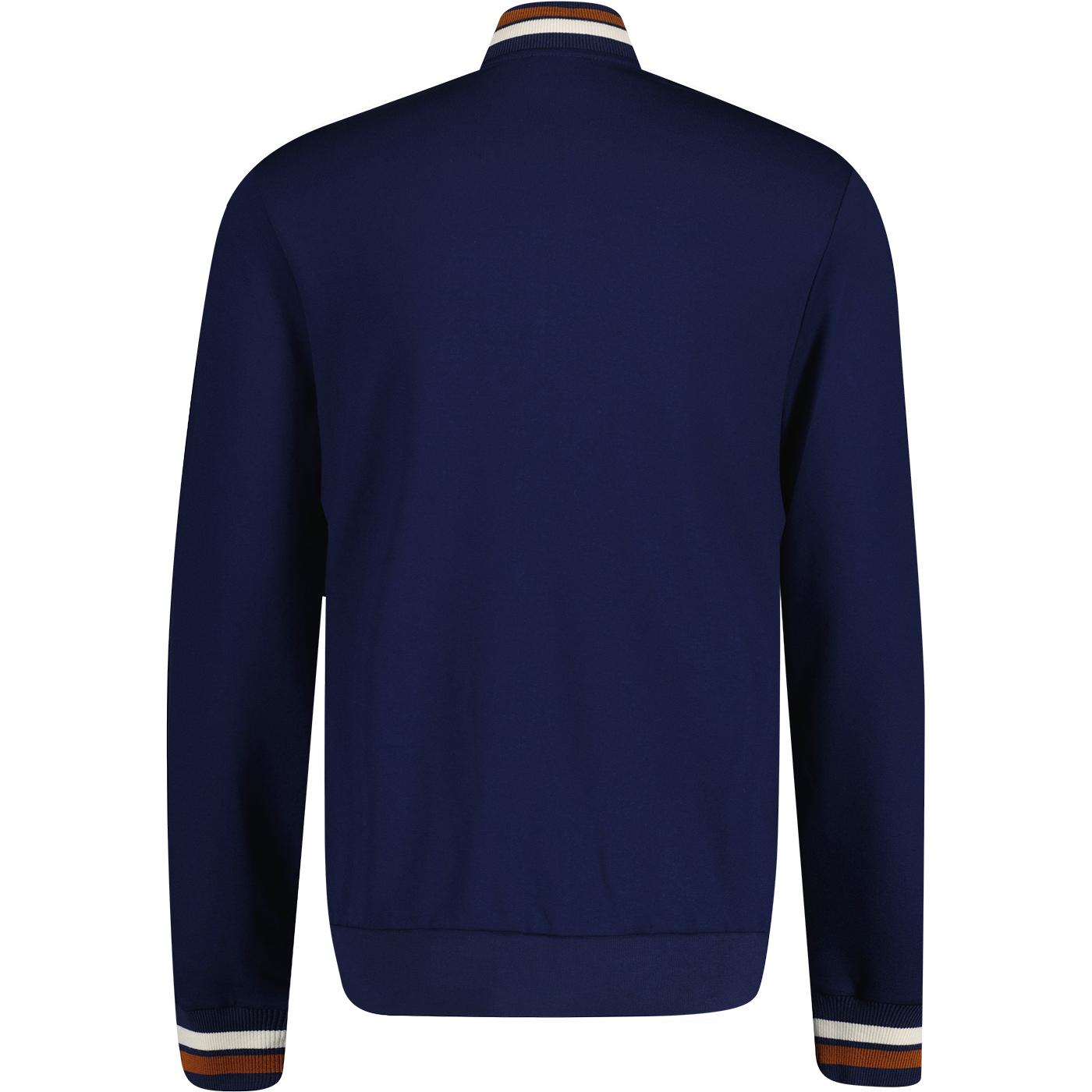 MERC Mullins Striped Bomber Collar Track Jacket in Dark Blue