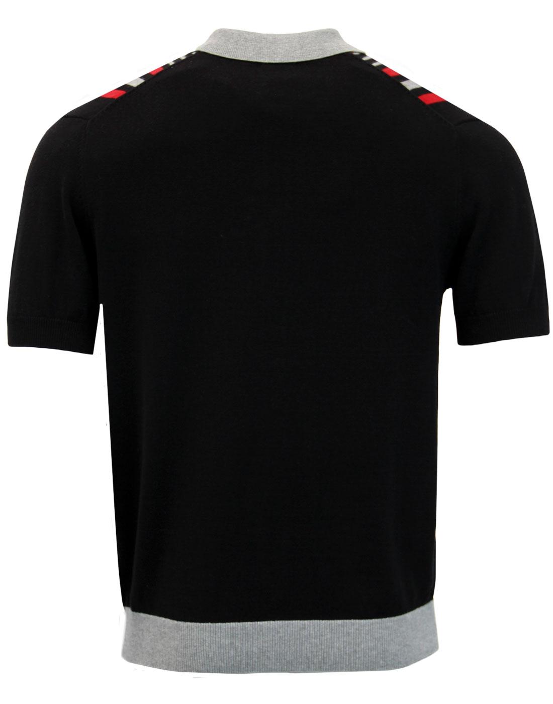 MERC Nutley Retro 1960s Mod Stripe Knit Polo Cardigan in Black