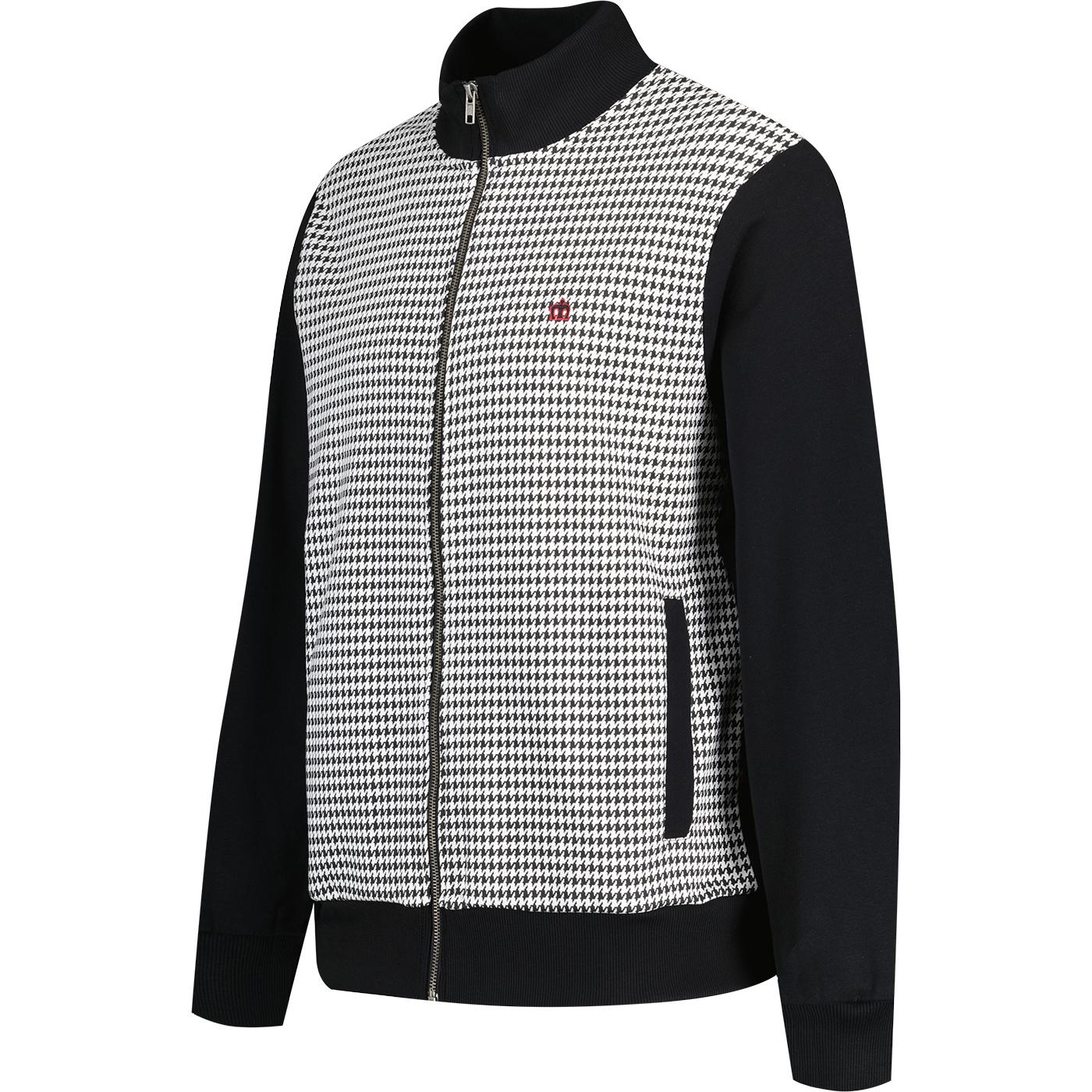 Merc Willow Retro 70s Mod Dogtooth Track Jacket Black Collar