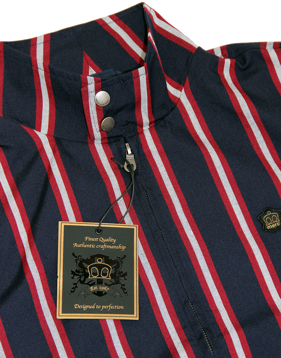 MERC Witton Retro Mod Boating Stripe Harrington Jacket in Navy