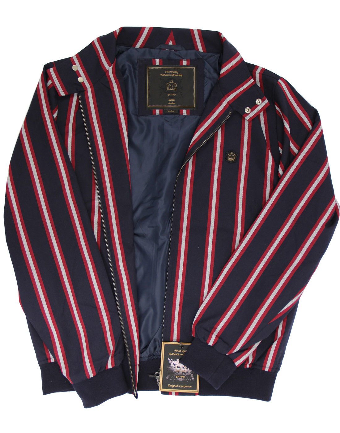MERC Witton Retro Mod Boating Stripe Harrington Jacket in Navy
