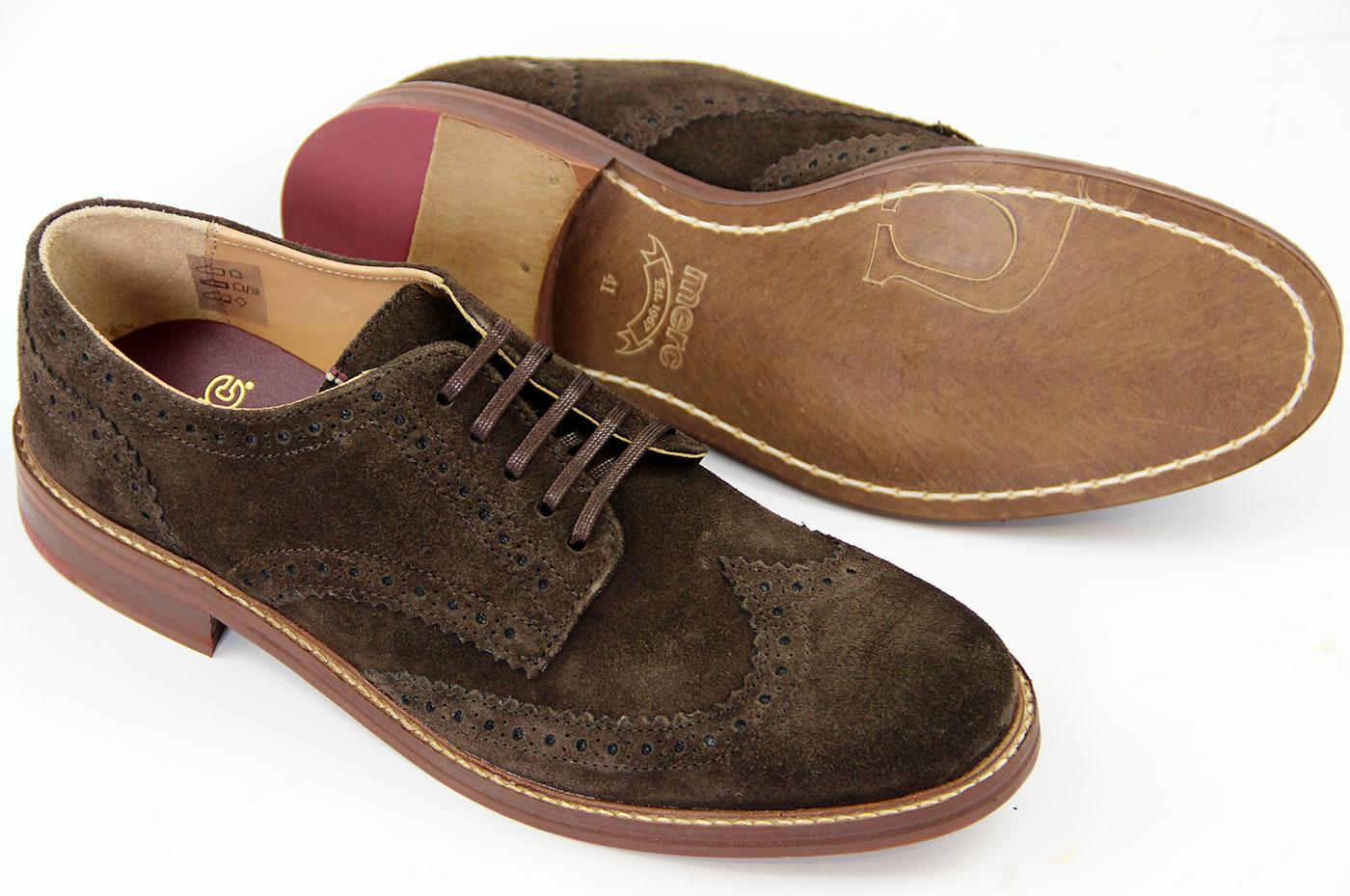 MERC Aldwych Retro 60s Mod Suede Brogues Shoes in Dark Brown