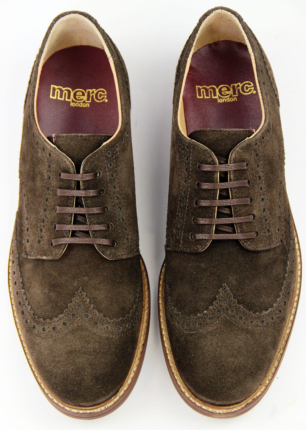 MERC Aldwych Retro 60s Mod Suede Brogues Shoes in Dark Brown