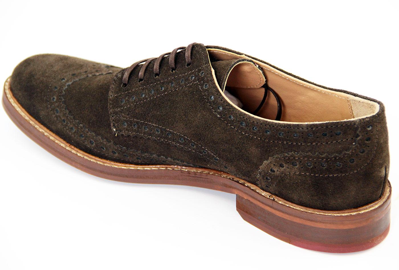 MERC Aldwych Retro 60s Mod Suede Brogues Shoes in Dark Brown