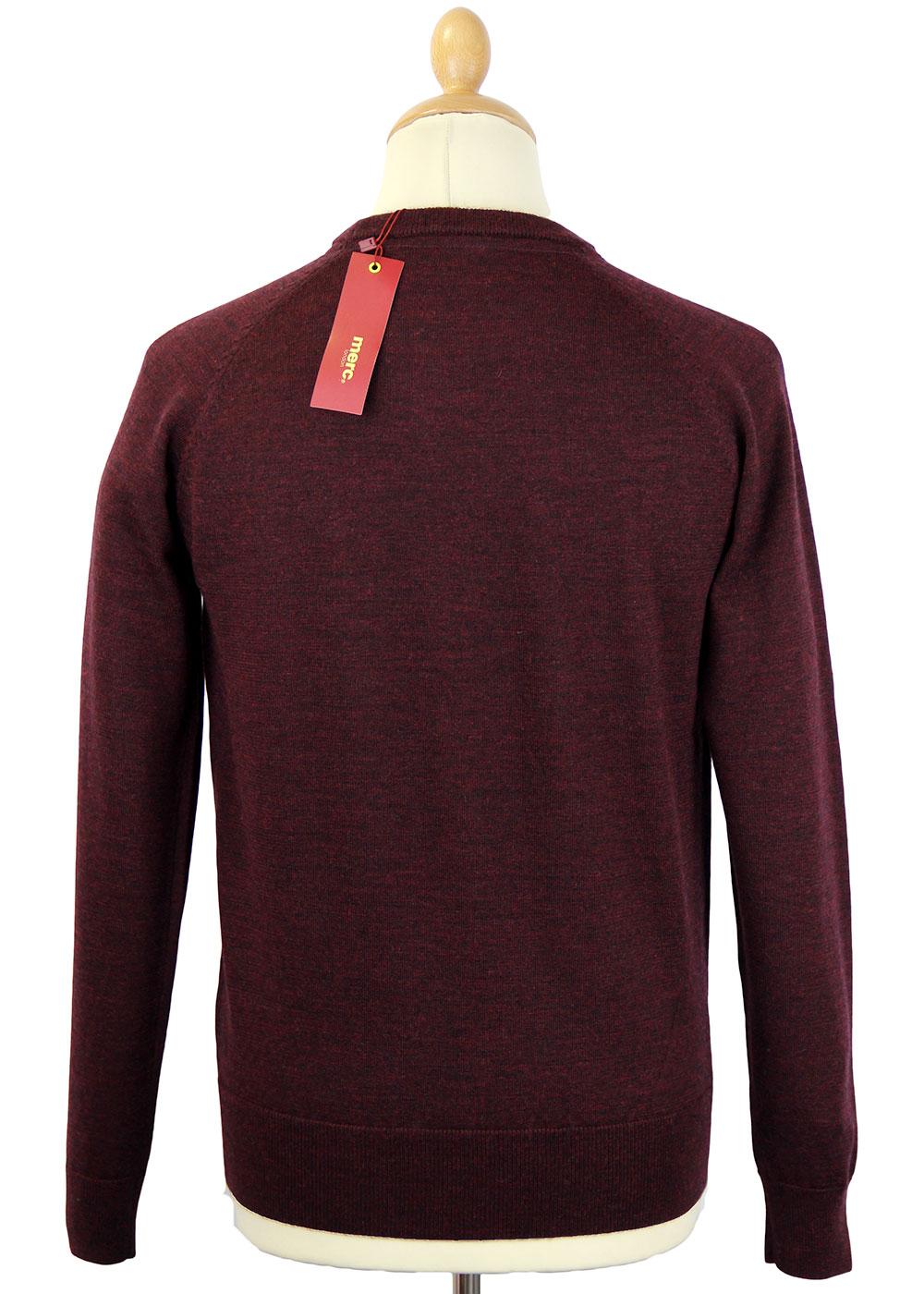 MERC Stanmore Retro 60s Mod Crew Neck Knitted Jumper Wine Marl