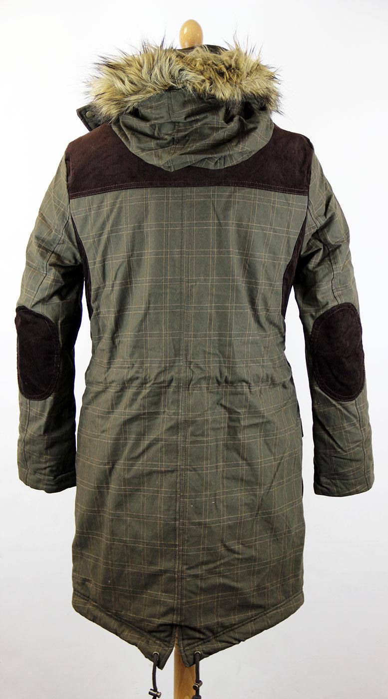 MERC Schultz Retro 60s Mod Check Fishtail Parka Jacket Khaki