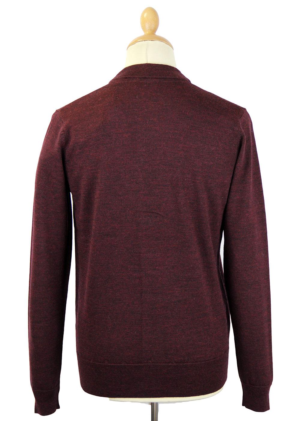 MERC Harris Retro 60s Mod V-Neck Button Cardigan in Wine Marl