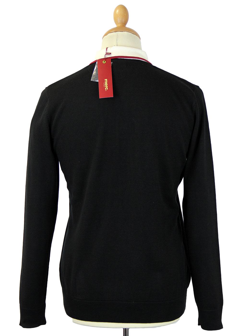 MERC Newport Retro 60s Mod Knitted Polo Cardigan in Black