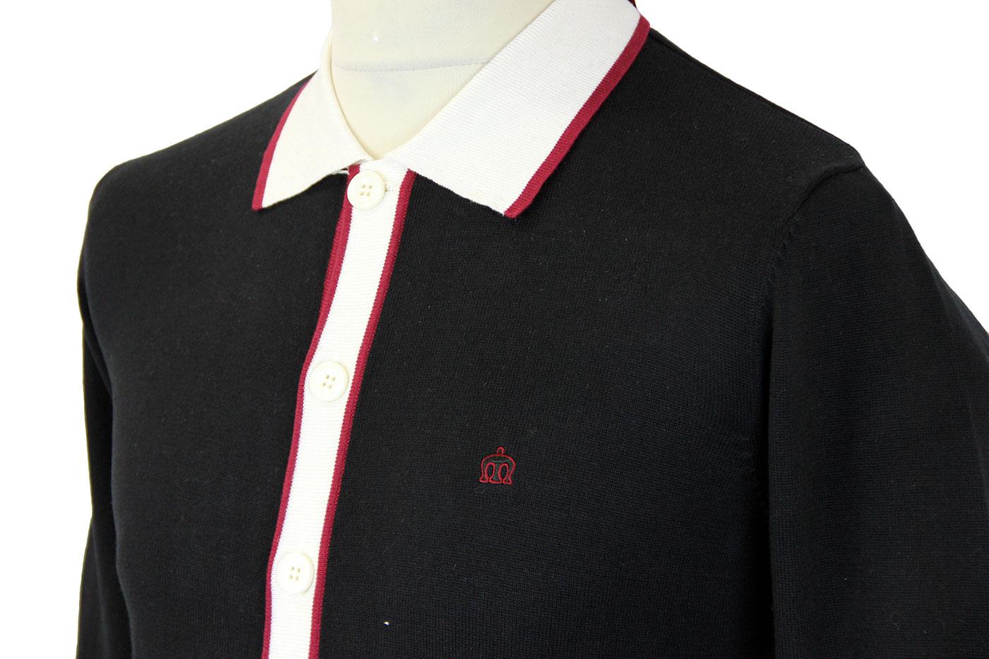 MERC Newport Retro 60s Mod Knitted Polo Cardigan in Black
