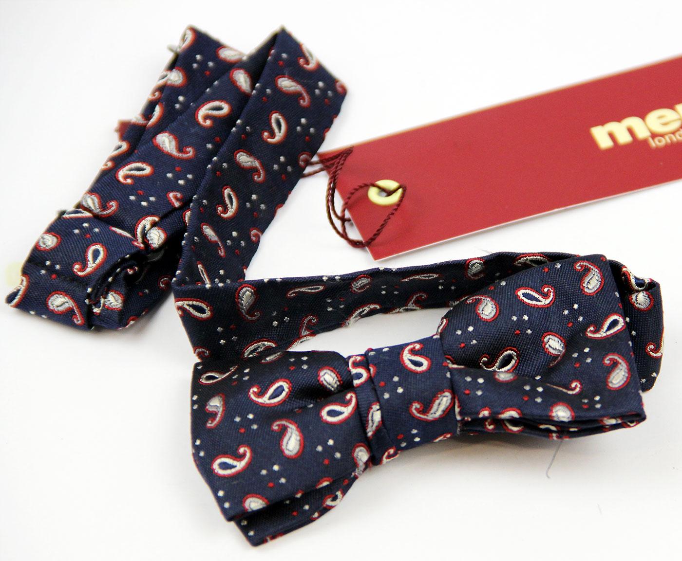 MERC Leeds Retro Mod Paisley Psychedelic Bow Tie Navy