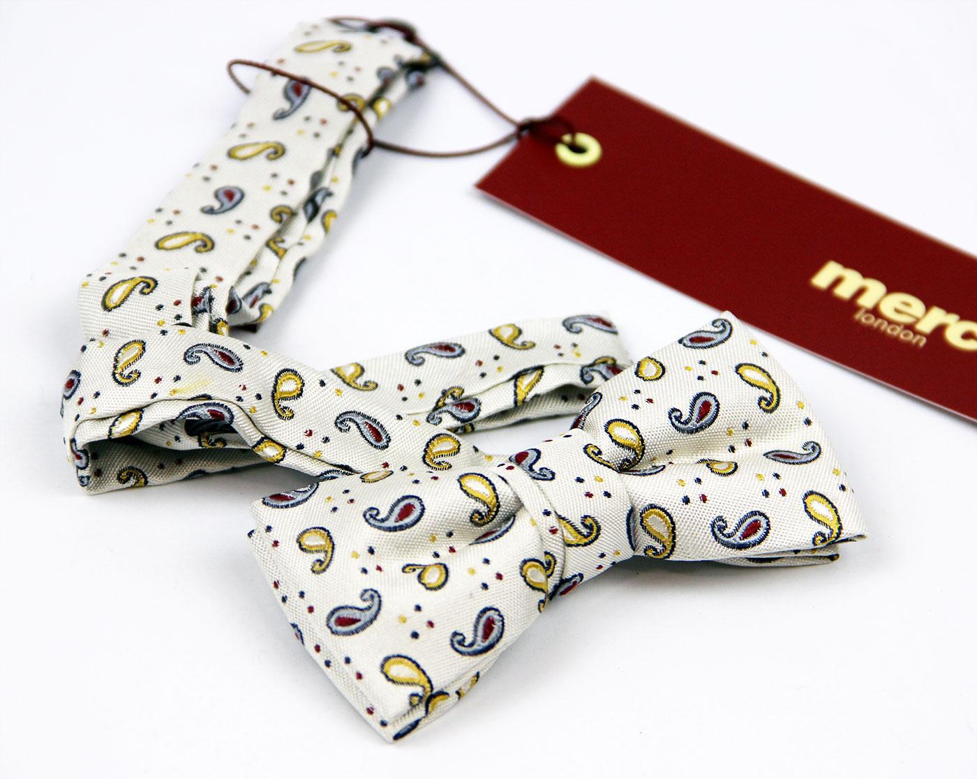 MERC Leeds Retro Mod Paisley Psychedelic Bow Tie Vintage White