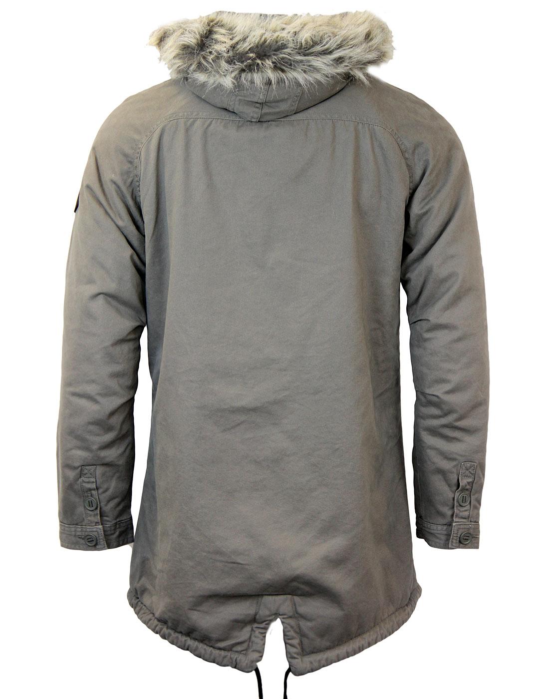 NATIVE YOUTH Retro 60s Mod Enzyme Wash Sherpa Lined Parka Grey