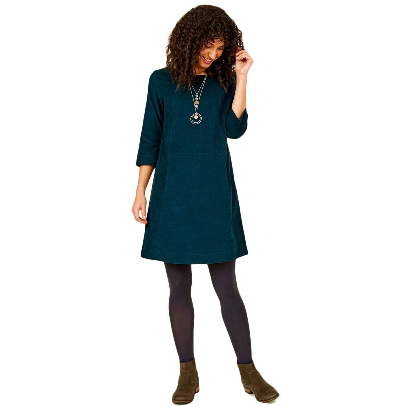 NOMADS Organic Retro Cotton Cord Tunic Dress In Fir