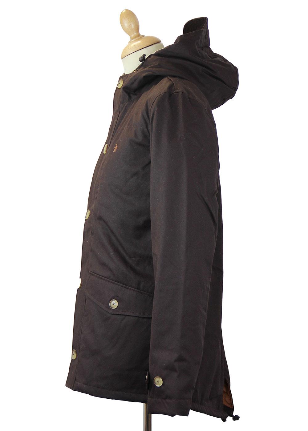 ORIGINAL PENGUIN Balkin Retro Mod Coated Fishtail Parka Chocolate