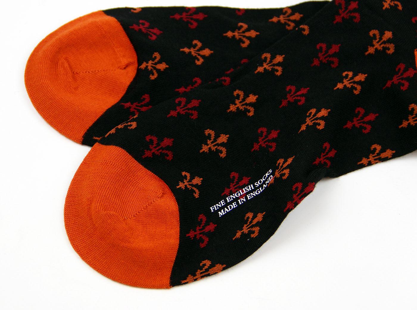 Pantherella Clarence Retro Mod Fleur-De-Lys Merino Socks in Black