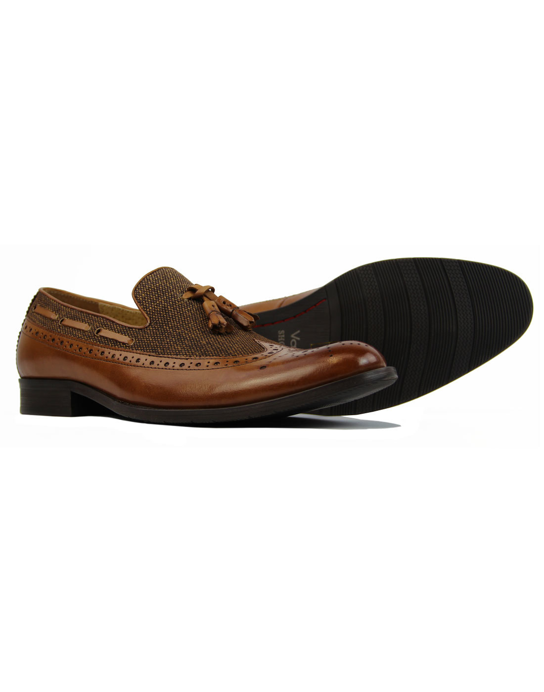 Nauvarro PAOLO VANDINI Mens Mod Tweed Leather Loafers Tan