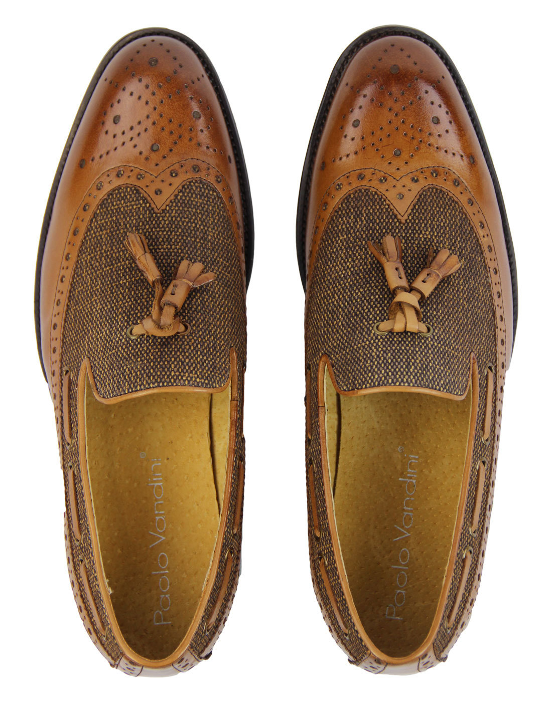 Nauvarro PAOLO VANDINI Mens Mod Tweed Leather Loafers Tan