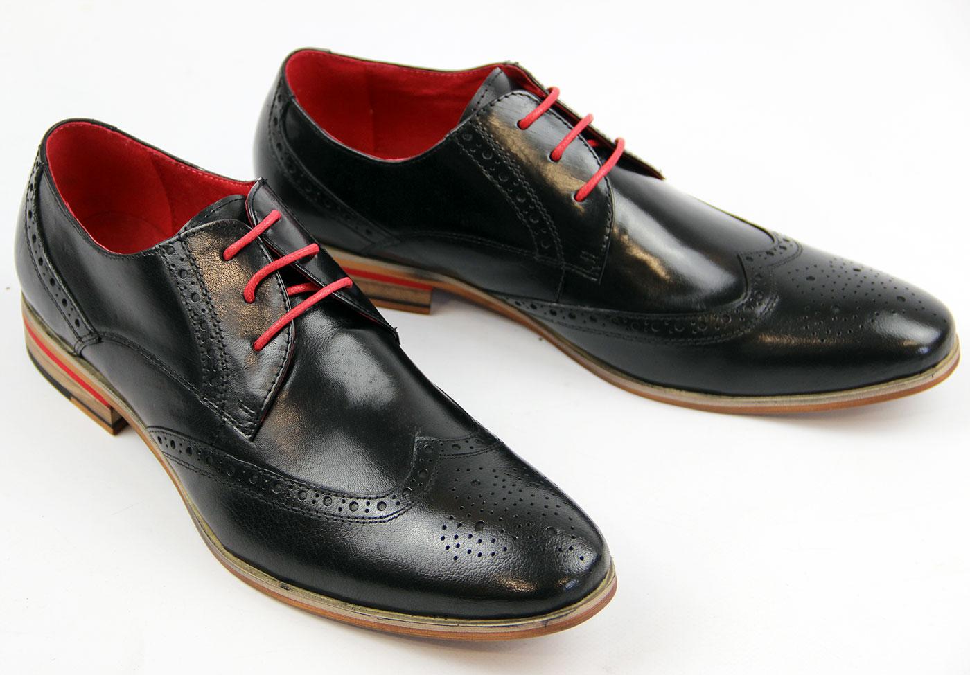 PAOLO VANDINI Orlando Retro Mod Wingtip Pointed Brogues in Black