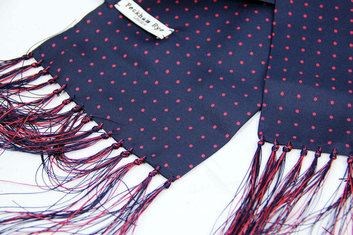 PECKHAM RYE London Spot Retro 60s Mod Navy Silk Scarf