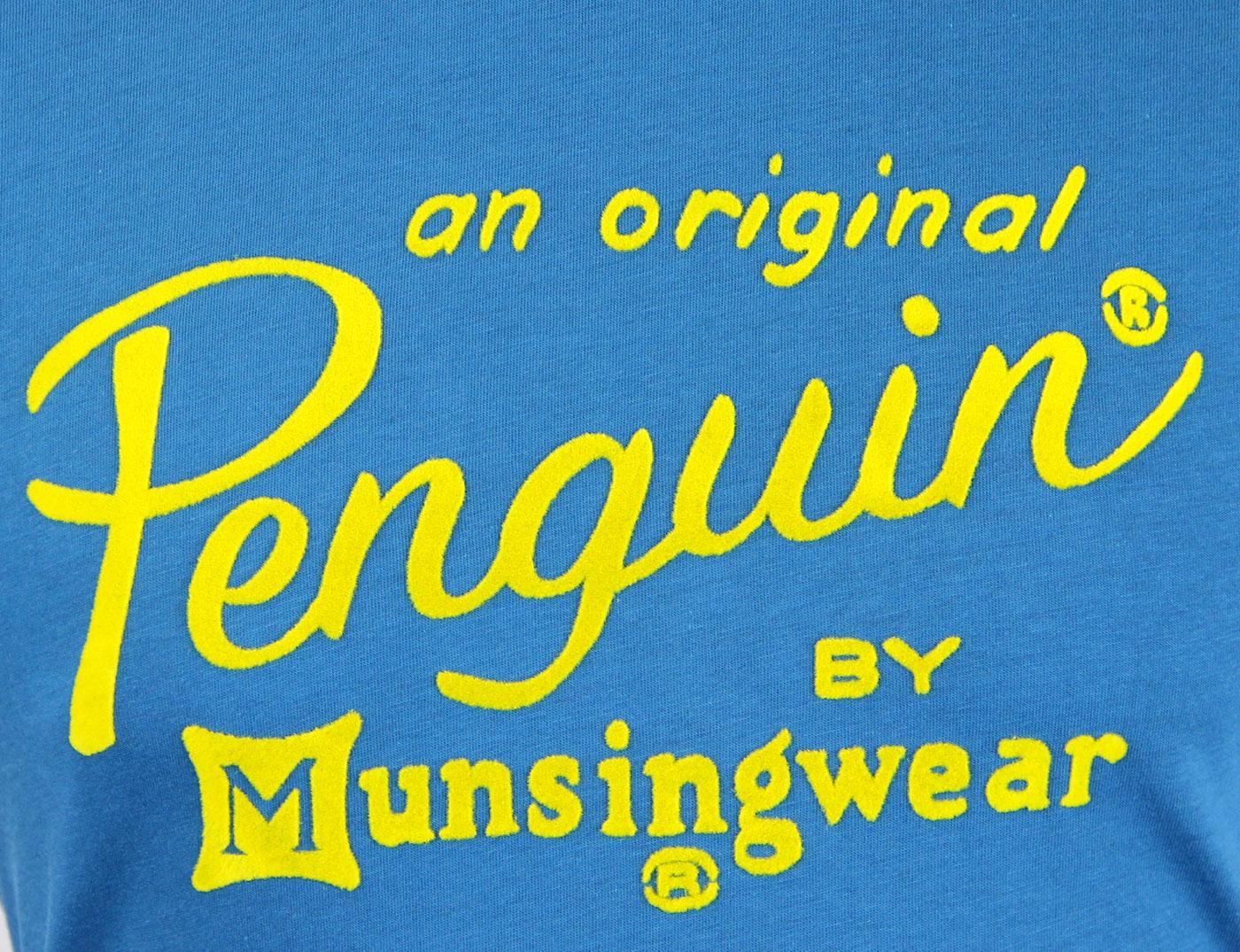 ORIGINAL PENGUIN Retro Mod Flock Script logo T-shirt Sapphire