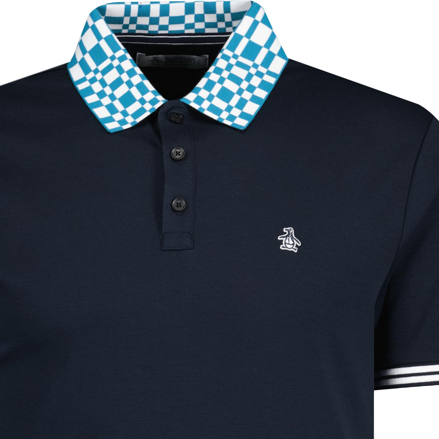 Original Penguin Retro Check Collar Polo Shirt in Dark Saphire.