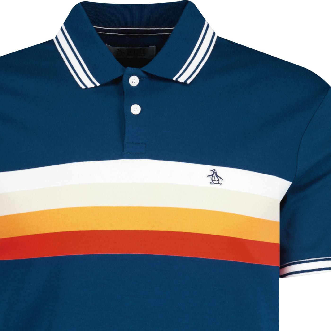 Original Penguin Retro Chest Stripe Polo Shirt in Poseidon Blue
