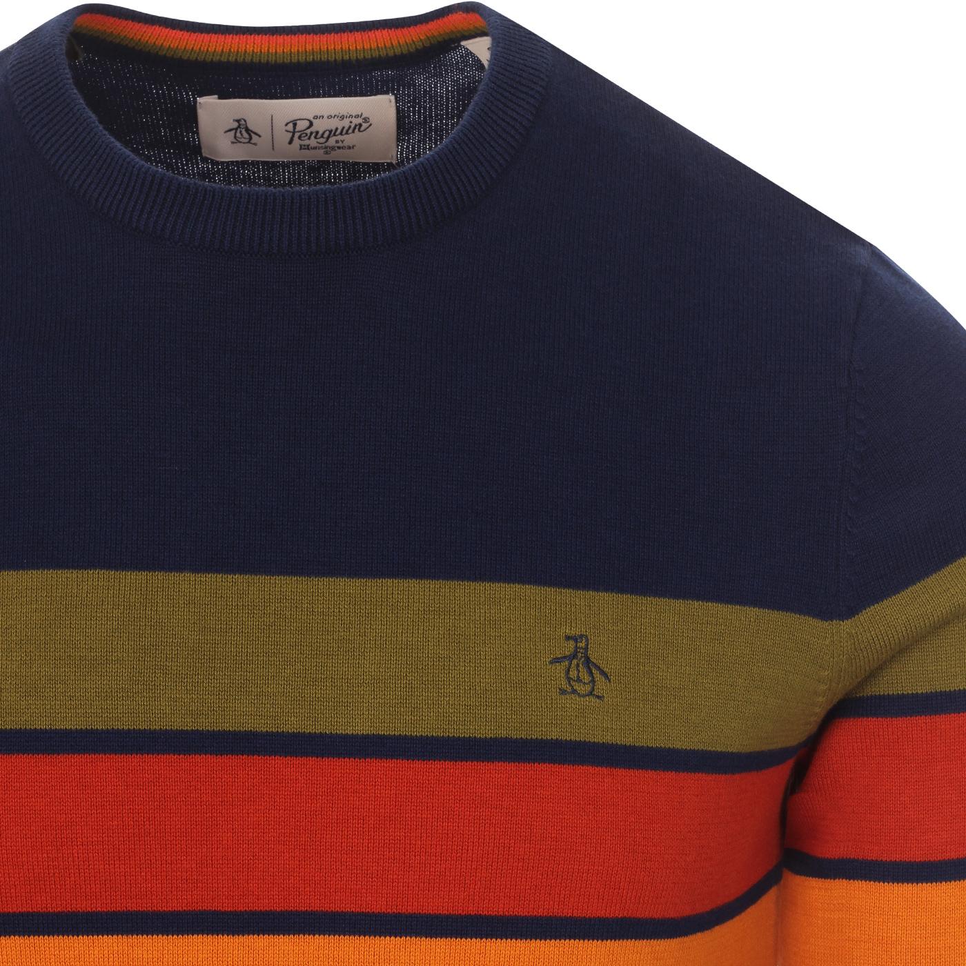 ORIGINAL PENGUIN Retro Chest Stripe Knitted Jumper in Blue