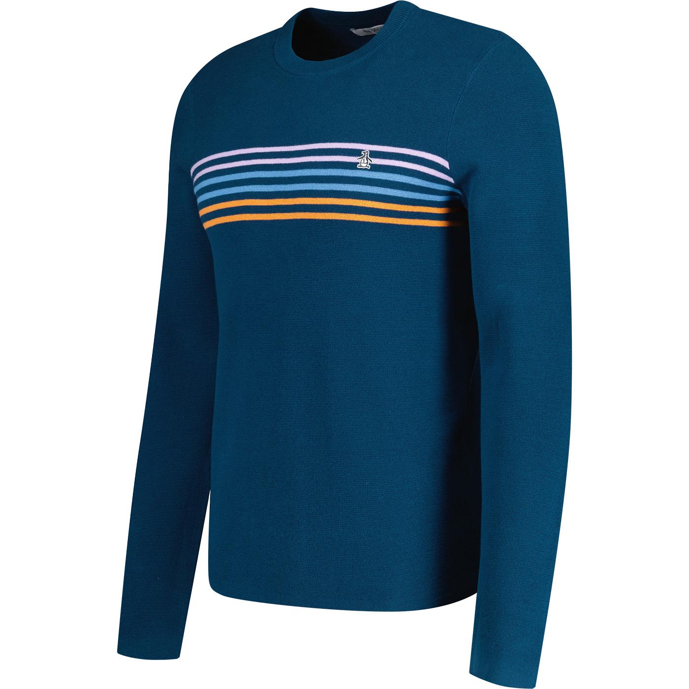 Original Penguin Chest Stripe Crew neck Sweater Poseidon Blue