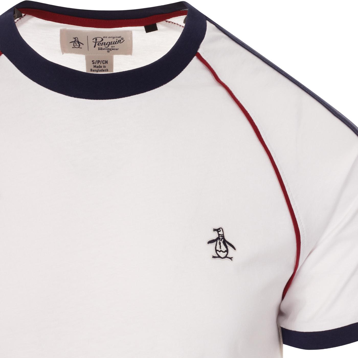 ORIGINAL PENGUIN Raglan Sleeve Ringer Tee in Bright White