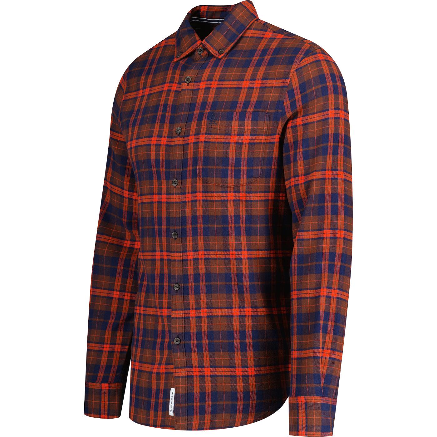 Original Penguin Button Down Flannel Plaid Shirt in Dress Blues