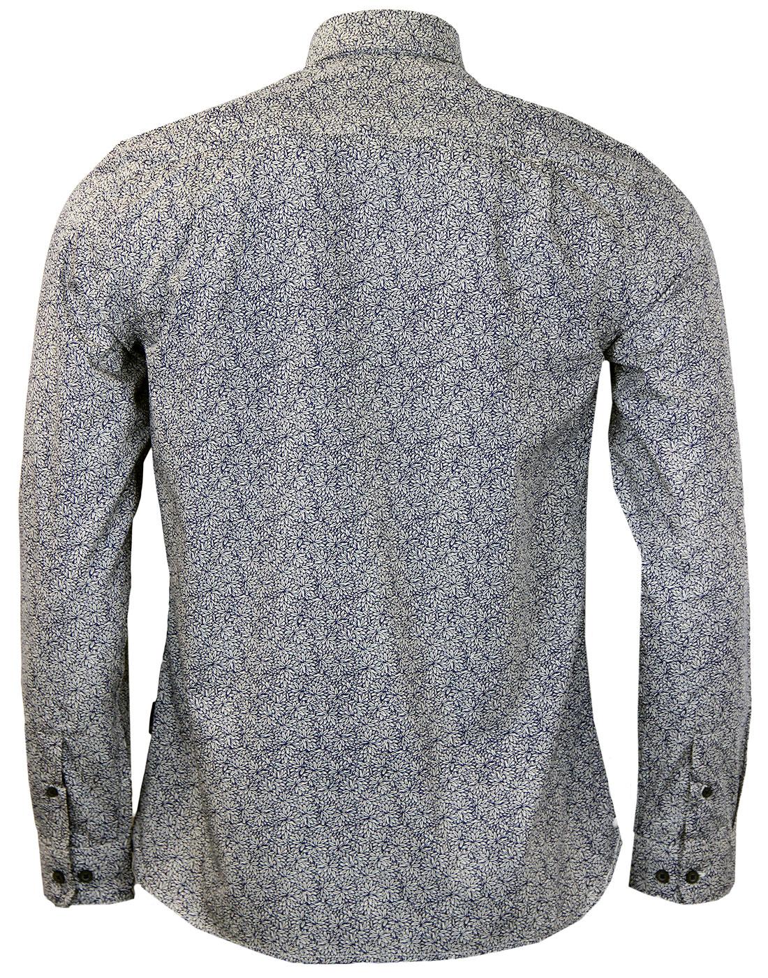 PETER WERTH Broad Retro 1960s Mod Botanic Print Shirt in Stone