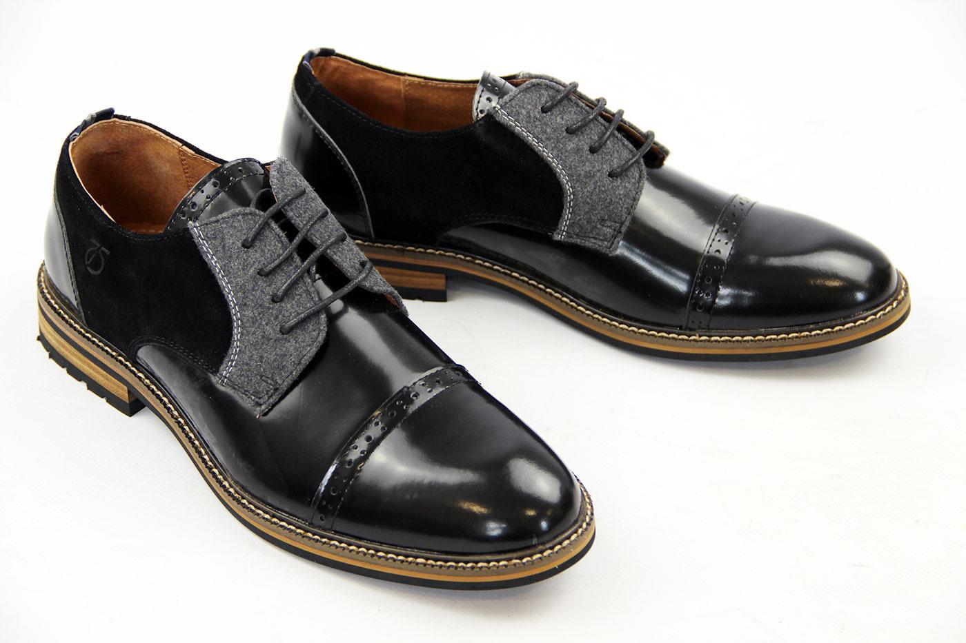 PETER WERTH Copthorne Retro Fabric & Leather Mod Shoes Black