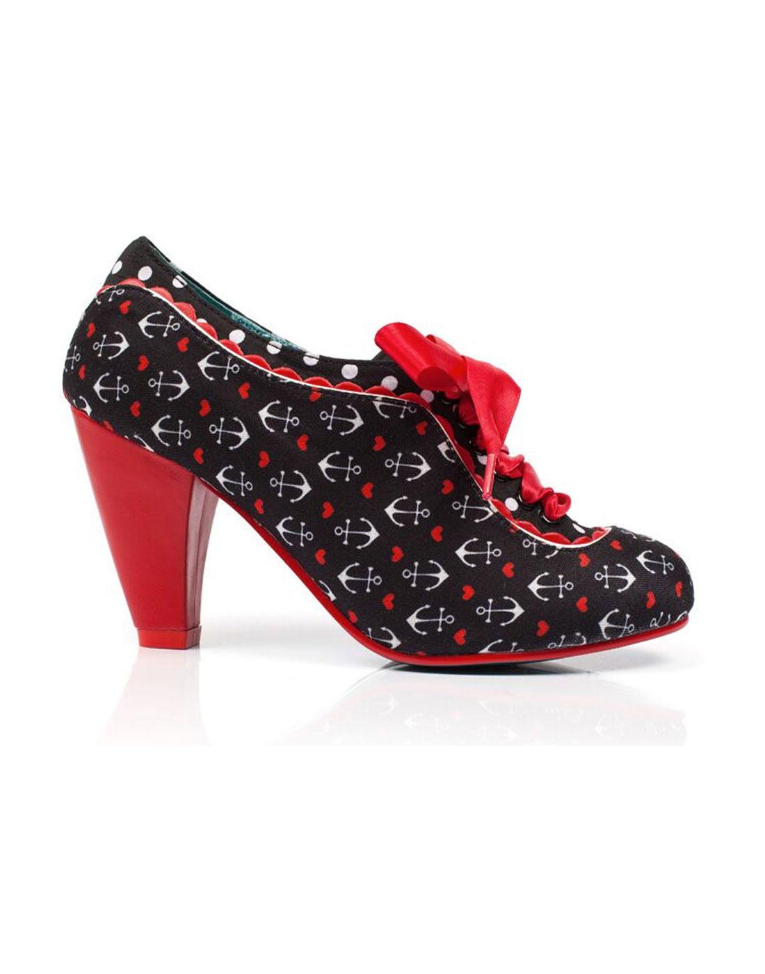 POETIC LICENCE Backlash Retro 50s Nautical Anchor Heels Black