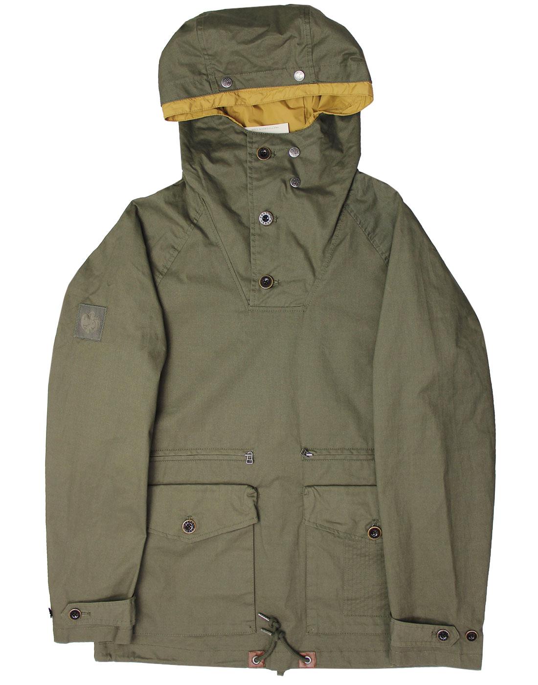 PRETTY GREEN Men's Retro Mod Overhead Cagoule Jacket in Khaki