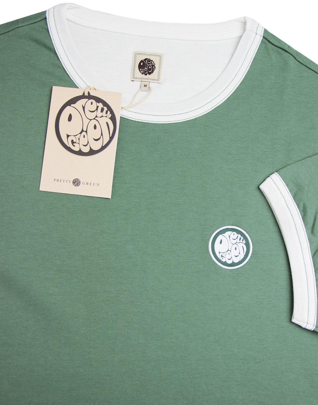 PRETTY GREEN Milford Retro Mod Badge Ringer Tee in Green