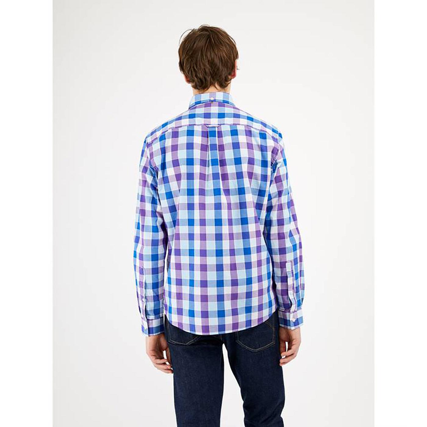 PRETTY GREEN Men's Classic Retro Check Shirt in Purple